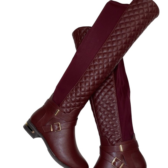 Shoe Dazzle | Shoes | Tall Quilted Oxblood Vegan Leather Otk Flat Boots ...